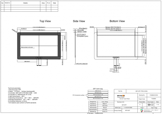 32 Inch Waterproof GFF Multi Touch Screen Panel For Industrial Control